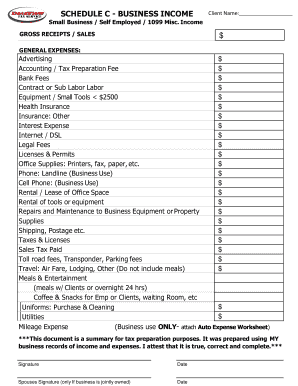 Fillable Online SCHEDULE C - BUSINESS INCOME Client Name: Fax Email ...