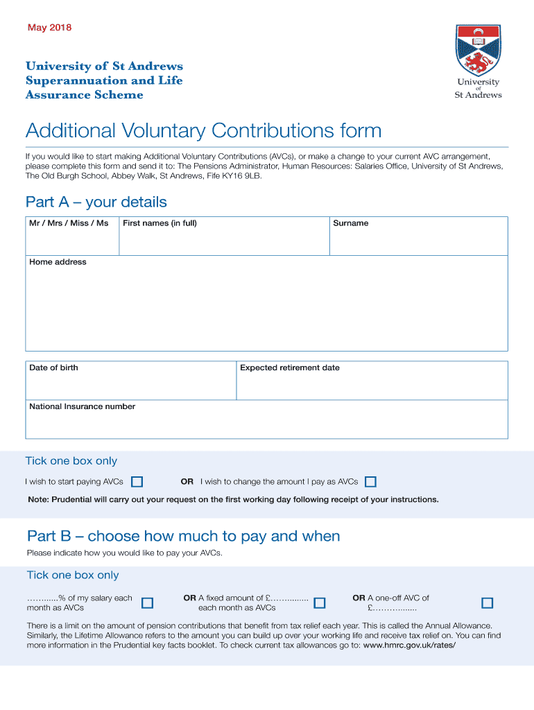 Fillable Online Additional Voluntary Contributions form Fax Email Print ...