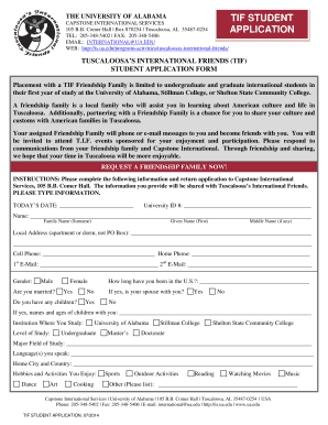 Fillable Online international ua TIF STUDENT FORM - University of ...