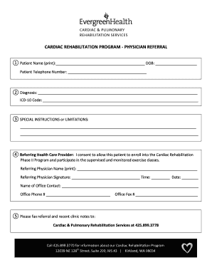 Fillable Online CARDIAC REHABILITATION PROGRAM - PHYSICIAN REFERRAL Fax ...