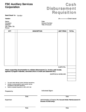 Fillable Online Cash Disbursement Requisition Form Fax Email Print ...
