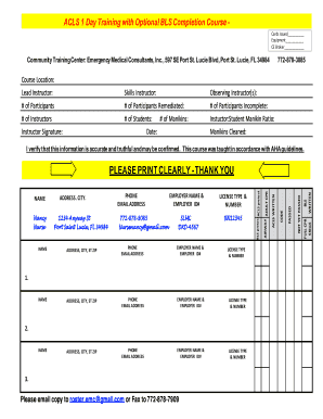 Fillable Online ACLS 1 Day Training with Optional BLS Completion Course ...