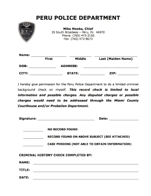 Fillable Online PERU POLICE DEPARTMENT - cityofperu.org Fax Email Print ...