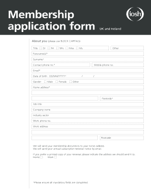 Fillable Online IOSH membership application form for UK and Ireland ...