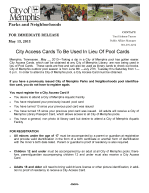 Fillable Online City Access Cards To Be Used In Lieu Of Pool Cards Fax ...