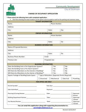 Fillable Online CHANGE OF OCCUPANCY APPLICATION Fax Email Print - pdfFiller
