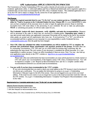 Fillable Online APE Authorization APPLICATION FILING PROCESS Fax Email ...