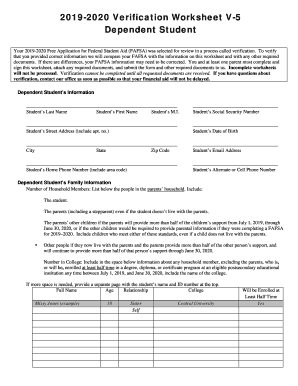 Fillable Online 20192020 Verification Worksheet - Queens University of Charlotte Fax Email Print ...