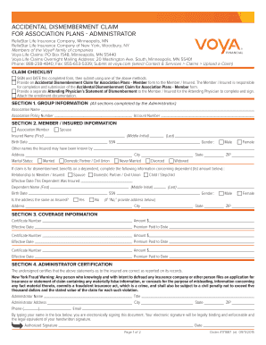 Fillable Online accidental dismemberment claim for association ...