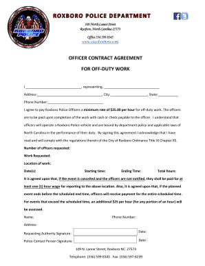 Fillable Online OFFICER CONTRACT AGREEMENT FOR OFF-DUTY WORK Fax Email ...