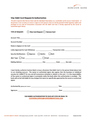 Fillable Online Visa Debit Card Request & Authorization Fax Email Print ...