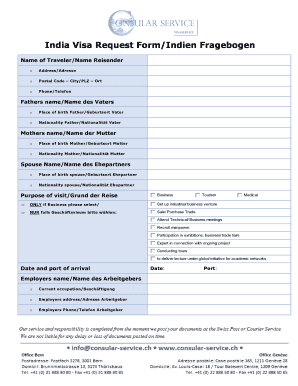 Fillable Online India Visa Request Form - Consular Service Fax Email ...