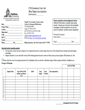 Fillable Online CIB Genomics Core Lab Blue Pippin size selection Fax ...