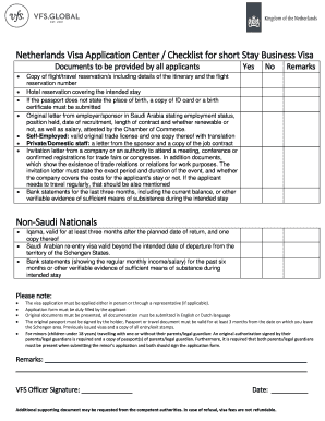 Fillable Online Netherlands Visa Application Center / Checklist for ...