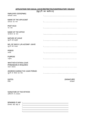 Fillable Online application for casual leave/restricted/compensatory ...