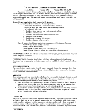 Fillable Online Science classroom rules and procedures 2013-2014.doc ...