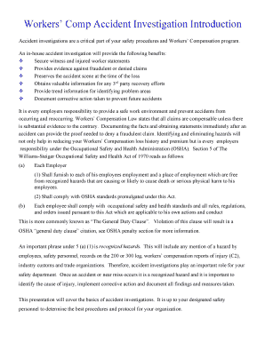 Fillable Online Workers Comp Accident Investigation Introduction Fax ...