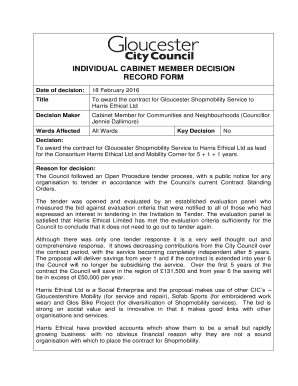 Fillable Online INDIVIDUAL CABINET MEMBER DECISION RECORD FORM Fax ...