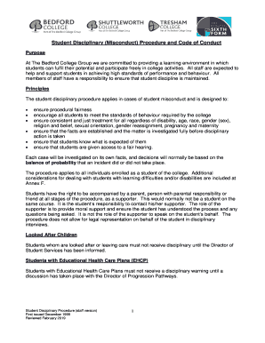 Fillable Online Student Disciplinary Procedures and Codes of Conduct ...