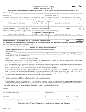 Fillable Online MetLife Beneficiary Designation Form - University of ...