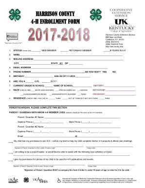Fillable Online harrison ca uky HARRISON COUNTY 4-H ENROLLMENT FORM Fax ...
