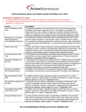 Fillable Online Nomination categories and criteria All awards are ...