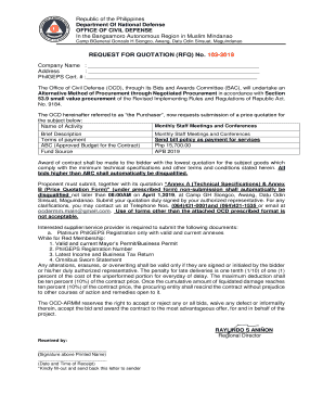 Fillable Online REQUEST FOR QUOTATION (RFQ) No. 102-2019 - ocd.gov.ph ...
