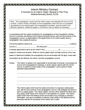 Fillable Online A Contract for an Interim Pastor, General or Part-Time ...