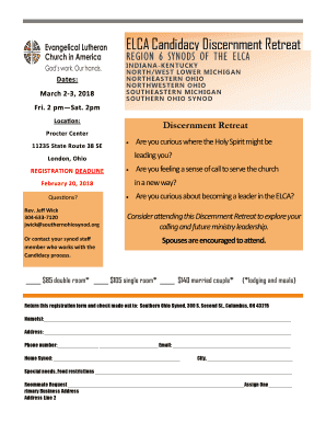 Fillable Online ELCA Candidacy Discernment Retreat REGION 6 SYNODS OF THE Fax Email Print ...