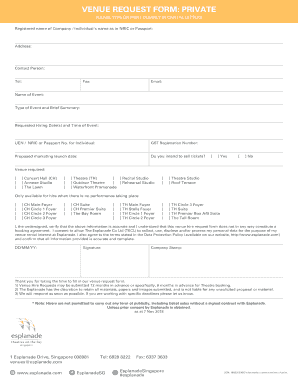 Fillable Online Venue Request Form Private - esplanade.com Fax Email ...