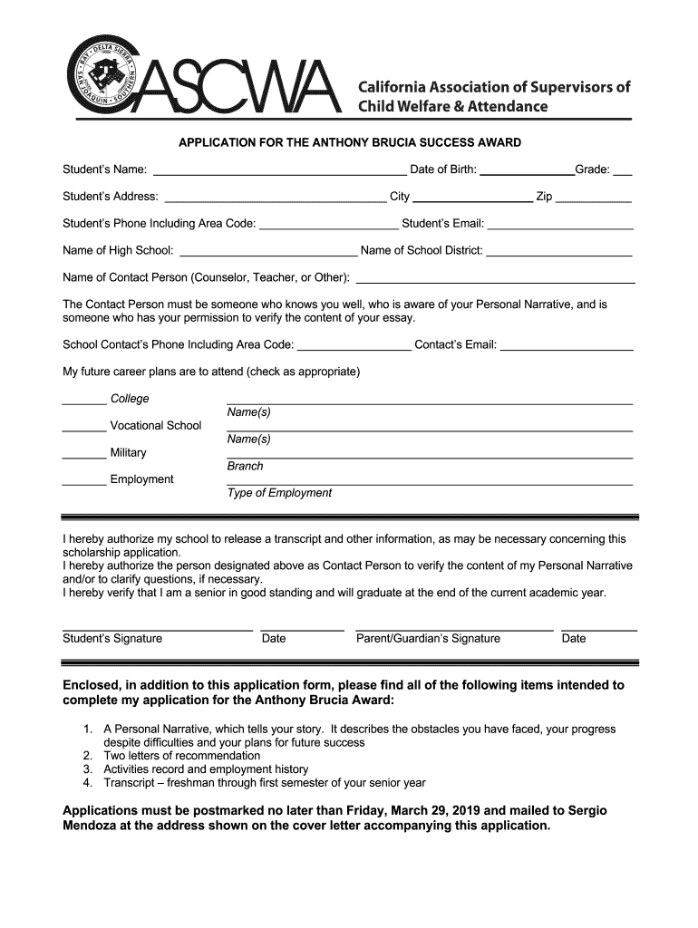 Fillable Online Award Application for Student 2019 - cascwa.wildapricot ...