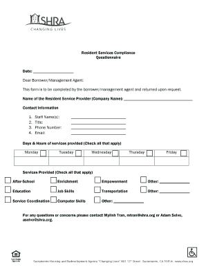 Fillable Online Resident Services Questionnaire - SHRA Fax Email Print ...