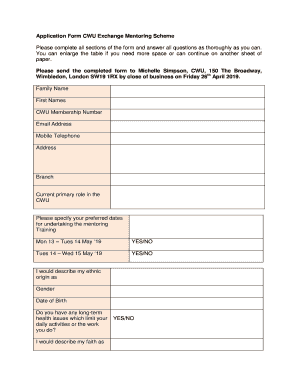 Fillable Online Application Form CWU Exchange Mentoring Scheme Please ...