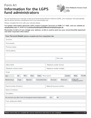 Fillable Online Form A1 Information for the LGPS West Midlands Pension ... Fax Email Print ...
