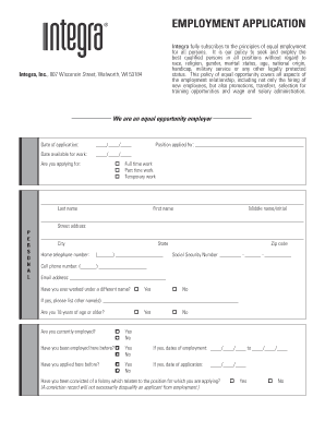 Fillable Online EMPLOYMENT APPLICATION - Integra Seating Fax Email ...