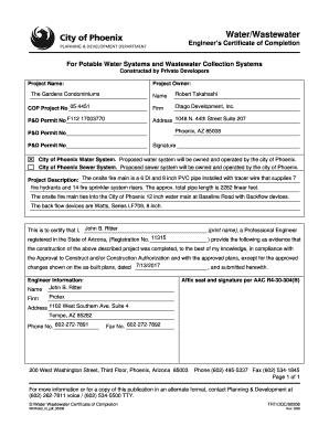 Fillable Online Water Wastewater Certificate of Completion.doc Fax ...