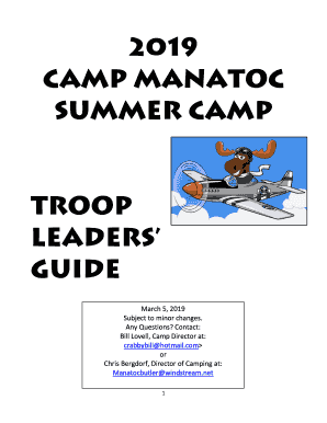Fillable Online 2019 Camp Manatoc Summer camp Troop Leaders' Guide Fax ...