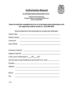 Fillable Online Sleep Sudy Authorization form 051518 - mctwf.org Fax Email Print - pdfFiller