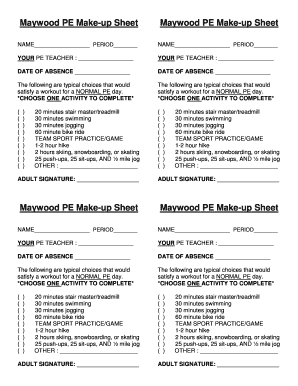 Fillable Online Maywood PE Make-up Sheet Fax Email Print - pdfFiller