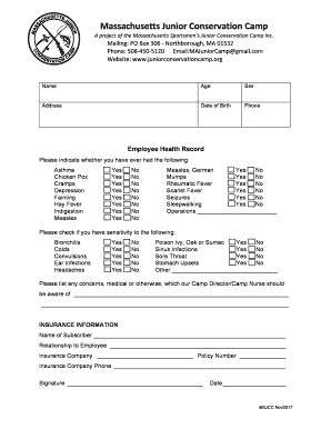 Fillable Online Employee Health Record Fax Email Print - pdfFiller