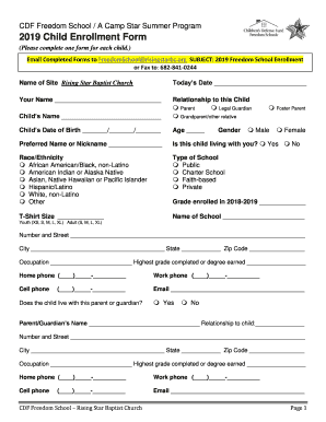 Fillable Online CDF Freedom School / A Camp Star Summer Program 2019 ...