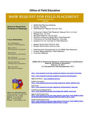 Fillable Online BASW REQUEST FOR FIELD PLACEMENT Fax Email Print - pdfFiller