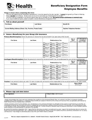 Fillable Online Beneficiary Designation Form Employee Benefits Fax ...