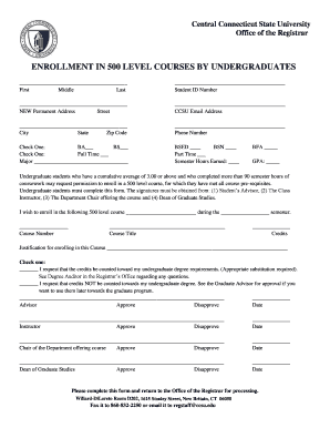 Fillable Online docs ccsu enrollment in 500 level courses by ...
