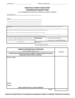 Fillable Online GRADUATE STUDENT ASSOCIATION ENCUMBRANCE REQUEST FORM ...