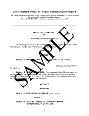 Fillable Online - Sample Operating Agreement Draft Fax Email Print ...