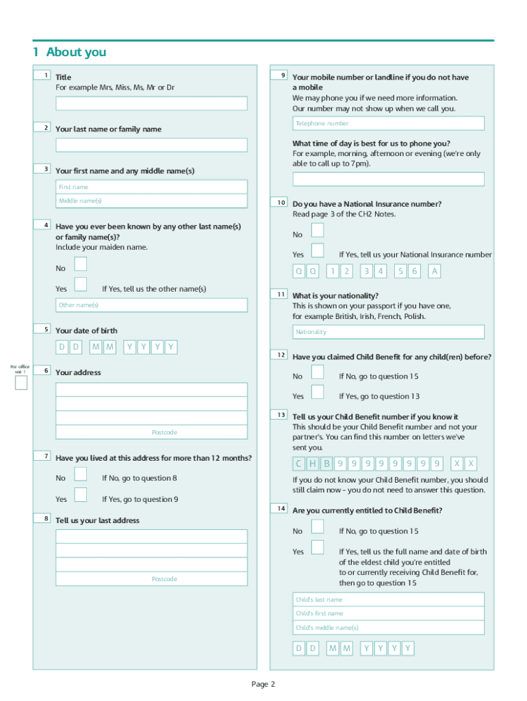 Child Benefit Ch2 Form Fill Online Printable Fillable Blank PdfFiller
