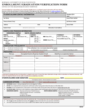 Fillable Online ENROLLMENT/GRADUATION VERIFICATION FORM Fax Email Print ...