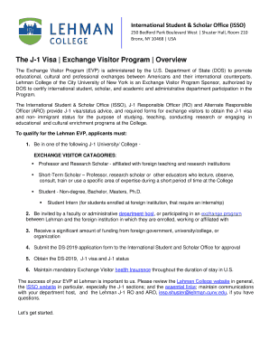Fillable Online The J-1 Visa Exchange Visitor Program Overview Fax Email Print - pdfFiller