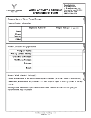 Fillable Online WORK ACTIVITY & BADGING SPONSORSHIP FORM FAX (719) Fax ...